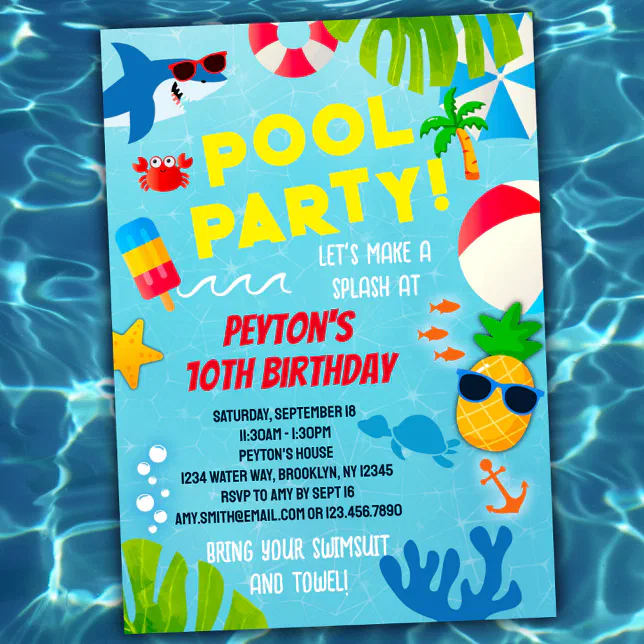 Boys Pool Party Birthday Invitation | Zazzle