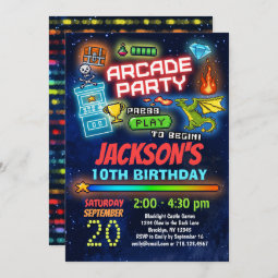 Boys Retro Arcade Birthday Party Invitation | Zazzle