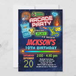 Boys Retro Arcade Birthday Party Invitation | Zazzle