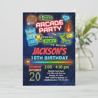 Boys Retro Arcade Birthday Party Invitation | Zazzle