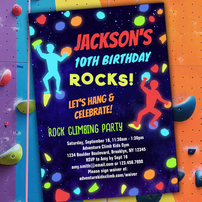 Boys Rock Climbing Birthday Party Invitation | Zazzle