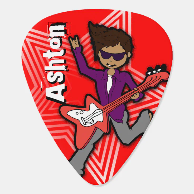 Boys rock star kids personalized red guitar pick | Zazzle