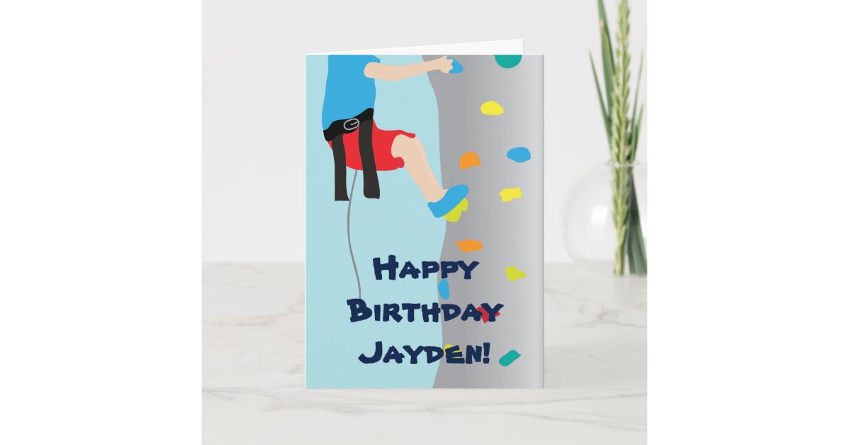 Boy's Rock Wall Climbing Birthday Party Card | Zazzle