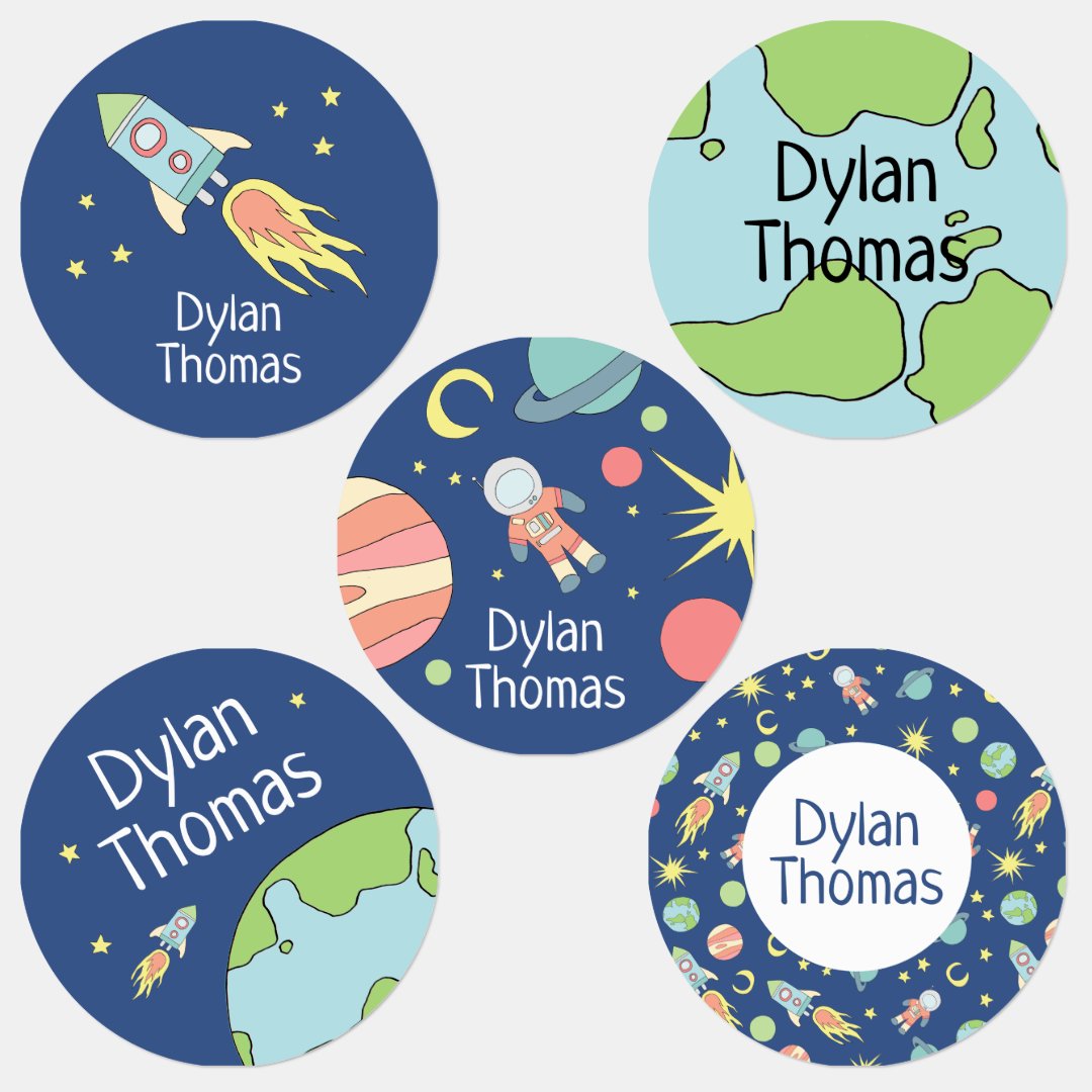 Boys Rocket Ship Space Galaxy Pattern and Name Kids' Labels | Zazzle