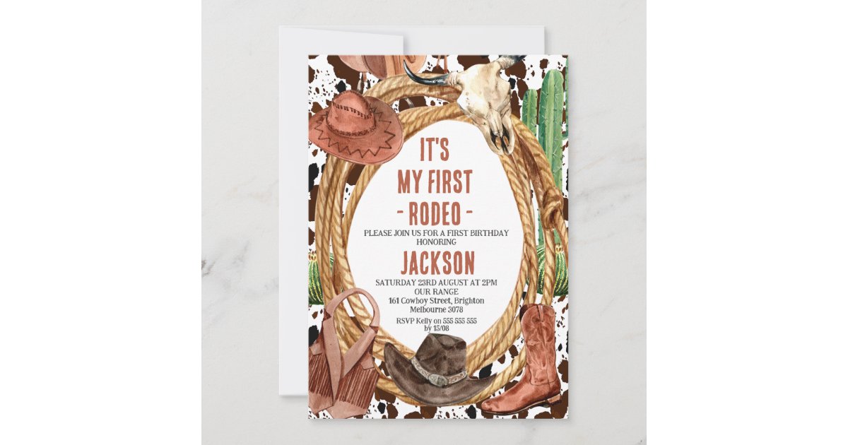 Boys Rope My First Rodeo Cowboy 1st Birthday Invitation | Zazzle