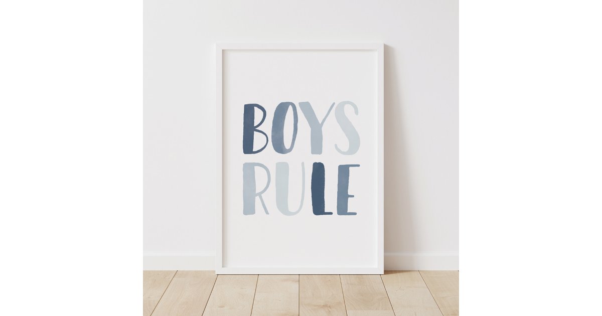 Boys Rule Blue Kids Room Poster | Zazzle