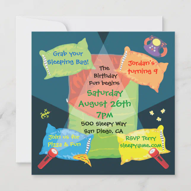 Boy's Sleepover Birthday Party Invitation | Zazzle