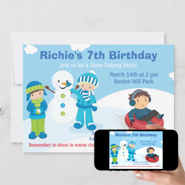 Boys Snow Tubing Invitation | Zazzle