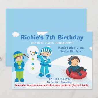 Boys Snow Tubing Invitation | Zazzle