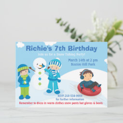 Boys Snow Tubing Invitation | Zazzle