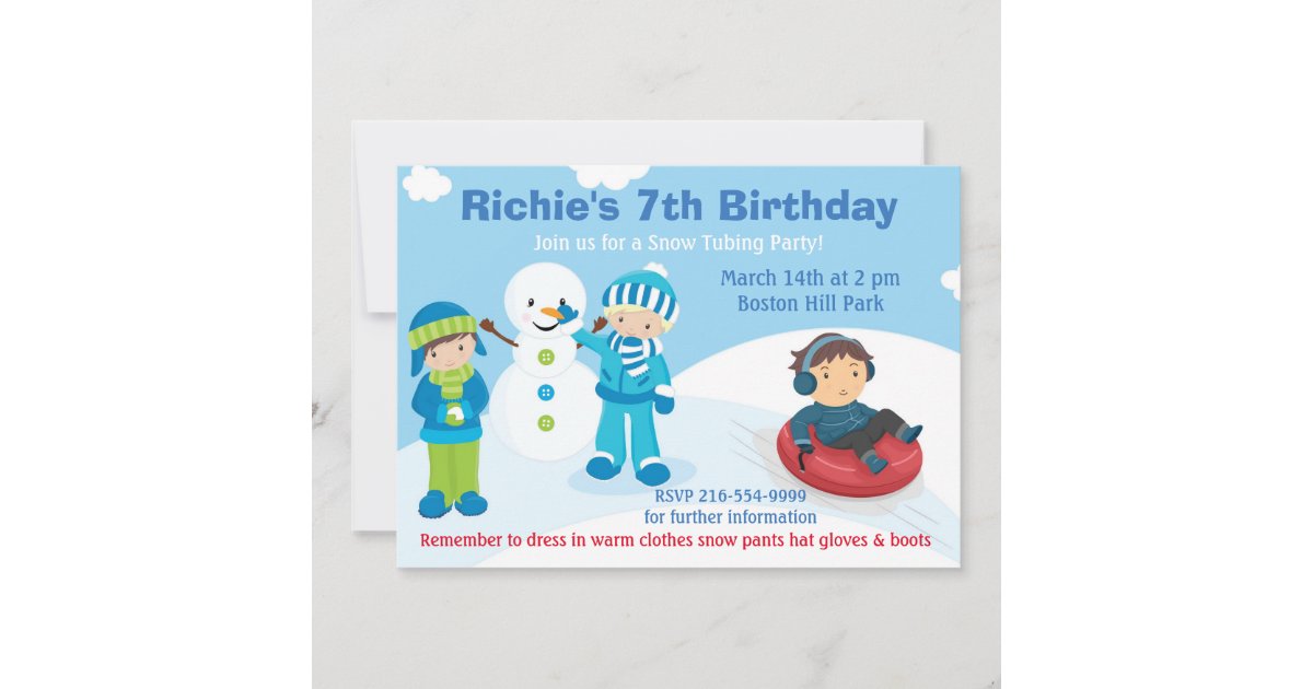 Boys Snow Tubing Invitation | Zazzle