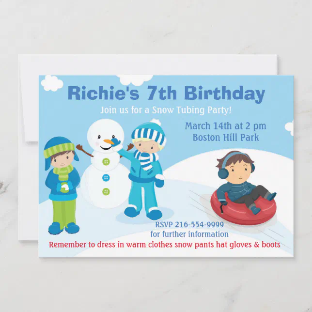 Boys Snow Tubing Invitation | Zazzle
