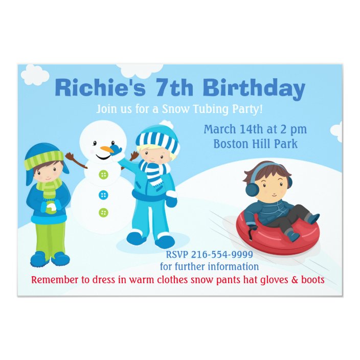 Boys Snow Tubing Invitation | Zazzle.com
