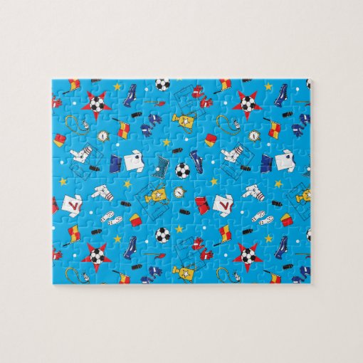 Boys Soccer Balls Football Pitch Players Kit Jigsaw Puzzle | Zazzle