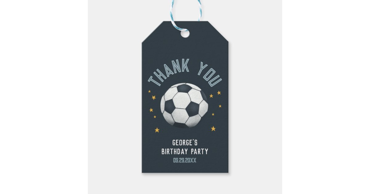 Boys Soccer Sports Thank You Kids Birthday Favor Gift Tags | Zazzle