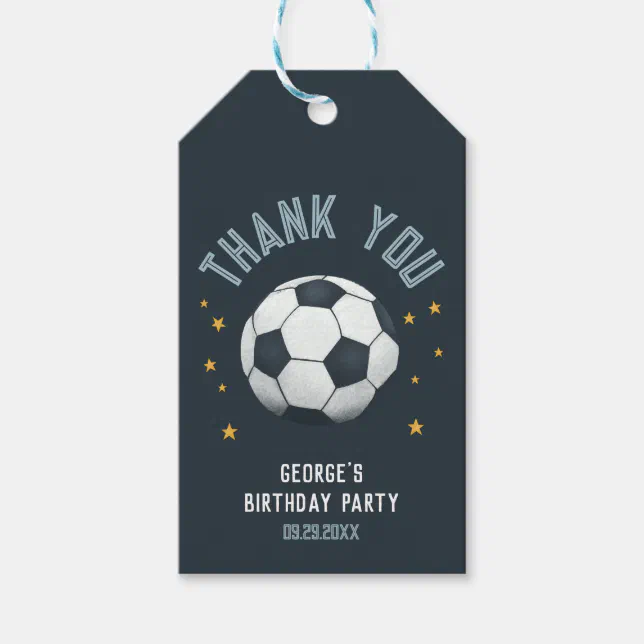 Boys Soccer Sports Thank You Kids Birthday Favor Gift Tags | Zazzle