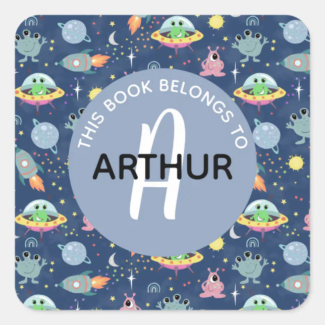 Boys Space Alien Pattern and Name Kids Bookplate | Zazzle
