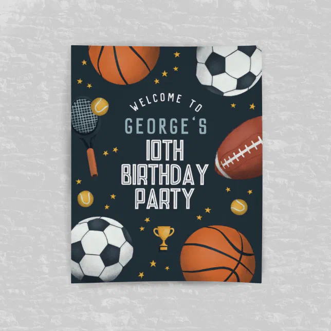 Boys Sporty Blue Birthday Party Welcome Sign | Zazzle