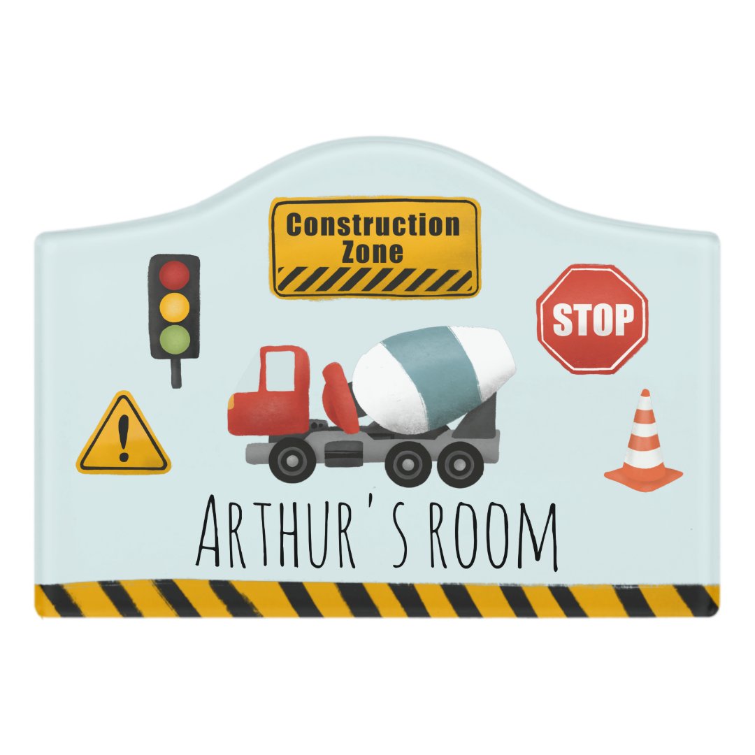 Boys STOP Construction Zone Digger Cartoon Kids Door Sign | Zazzle