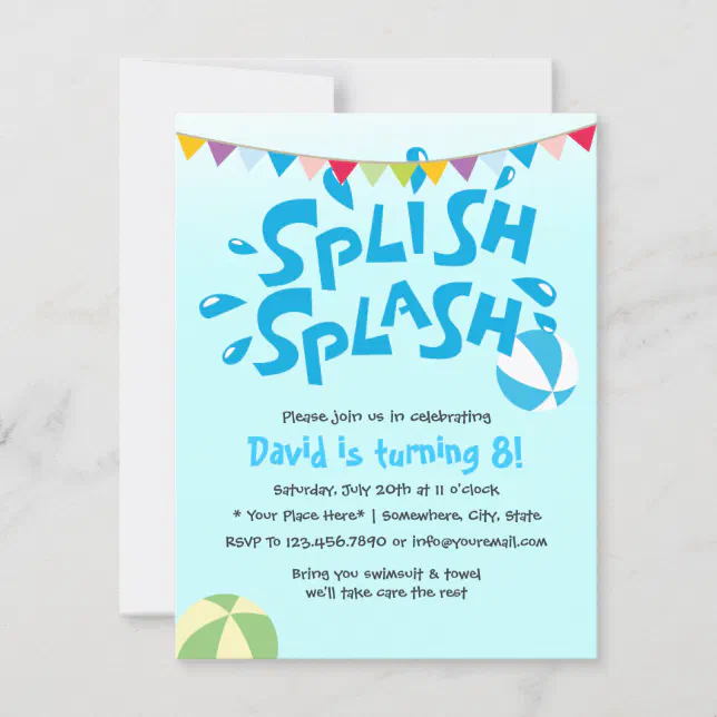 Boys Summer Splash Pool Party Birthday Invitation | Zazzle