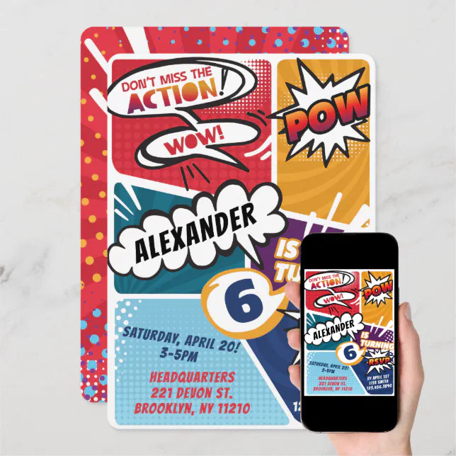 Boy's Superhero Comic Book Birthday Invitation | Zazzle