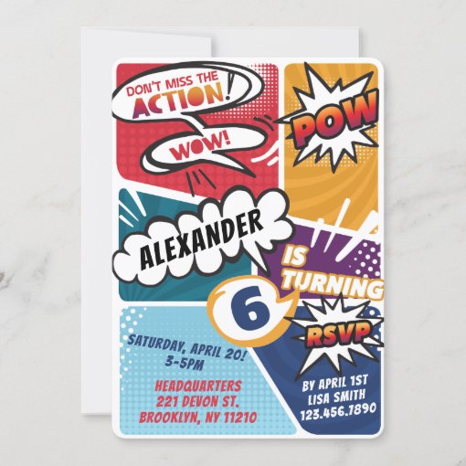 Boy's Superhero Comic Book Birthday Invitation | Zazzle