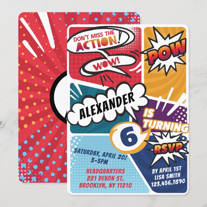 Boy's Superhero Comic Book Birthday Invitation | Zazzle.com