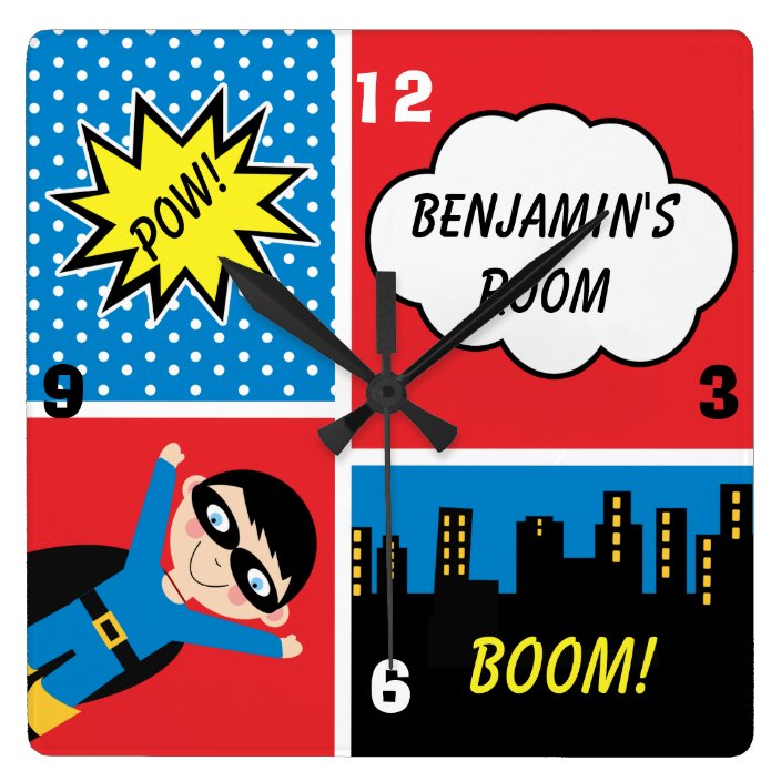 Boys Superhero Personalized Wall Clock | Zazzle.com