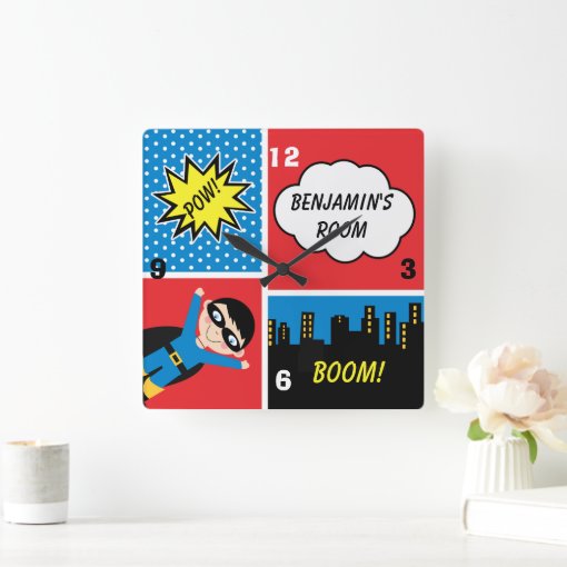 Boys Superhero Personalized Wall Clock | Zazzle