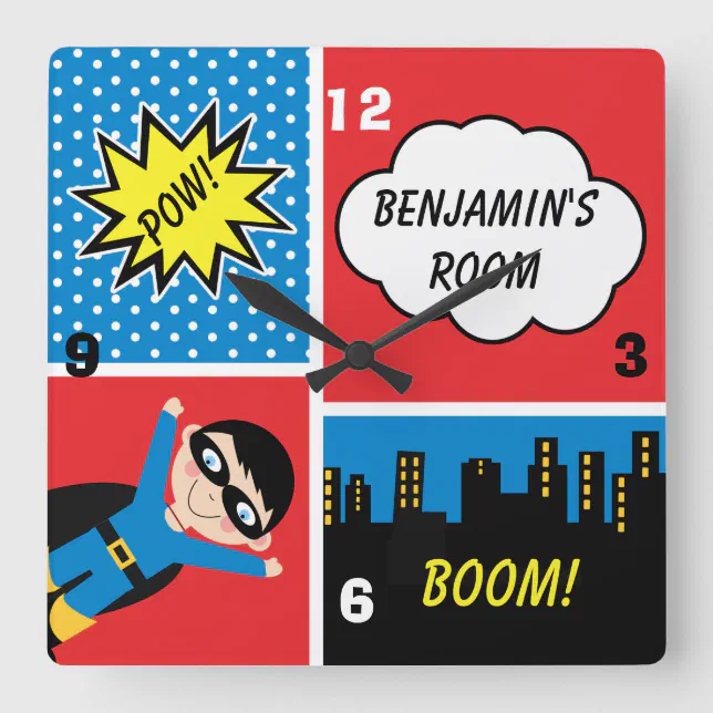 Boys Superhero Personalized Wall Clock | Zazzle