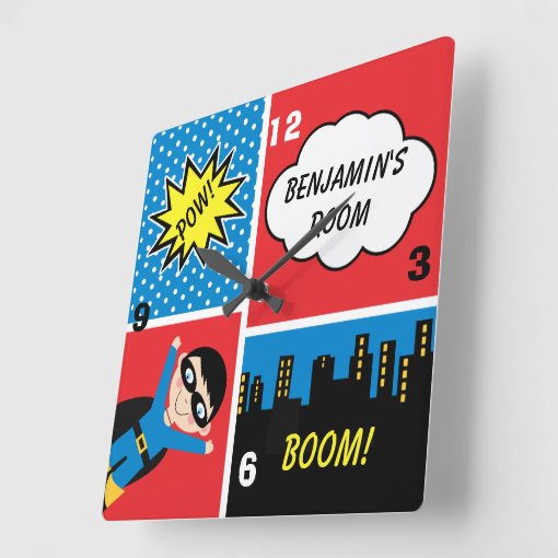 Boys Superhero Personalized Wall Clock | Zazzle