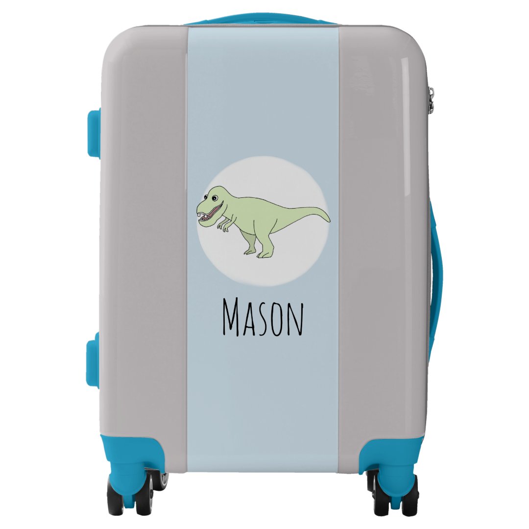 Boys T-rex Dinosaur Cartoon with Name Kids Luggage | Zazzle