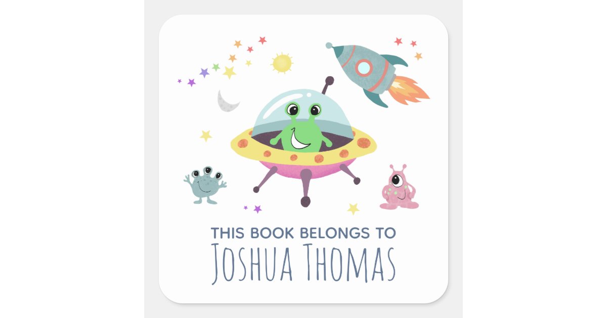 Boys "This Book Belongs" Space Alien Bookplate | Zazzle