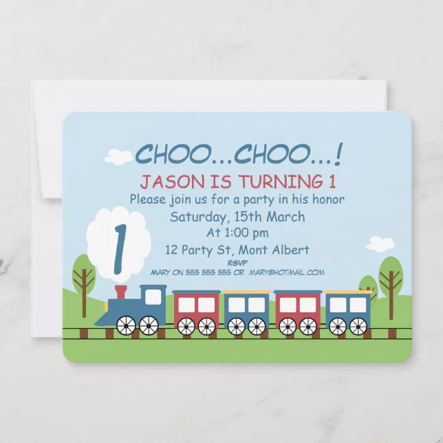 Boys Train 1st or 2nd Birthday Invitation | Zazzle