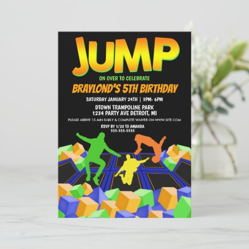 Boys Trampoline Park Party Invitation | Zazzle