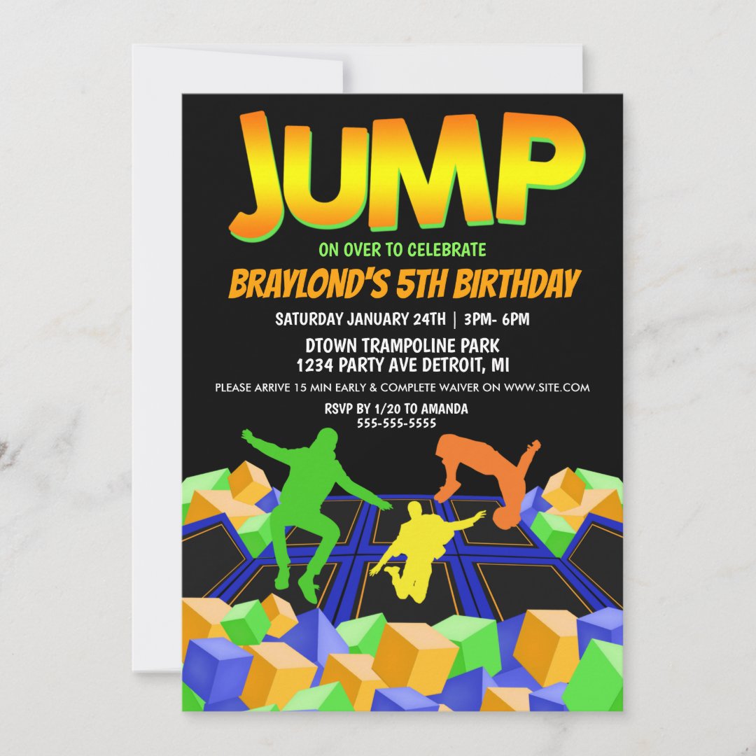 Boys Trampoline Park Party Invitation | Zazzle