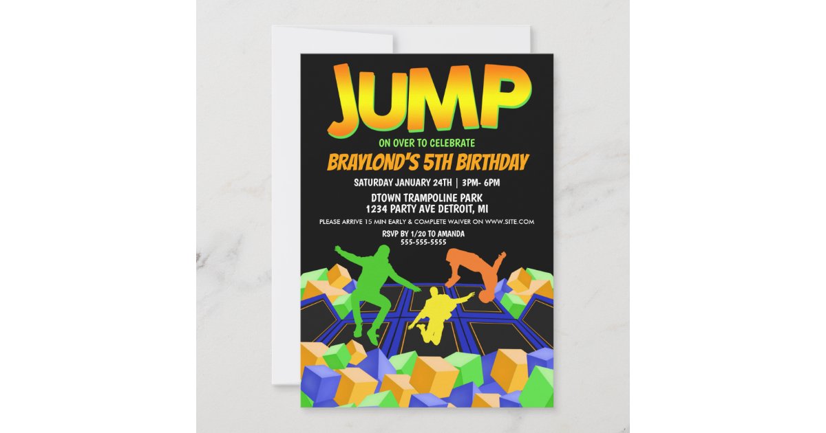 Boys Trampoline Park Party Invitation | Zazzle