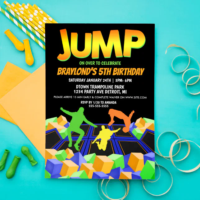 Boys Trampoline Park Party Invitation | Zazzle