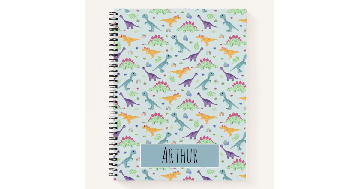 Boys Trendy Cute Blue T-Rex Dinosaur Pattern Notebook | Zazzle
