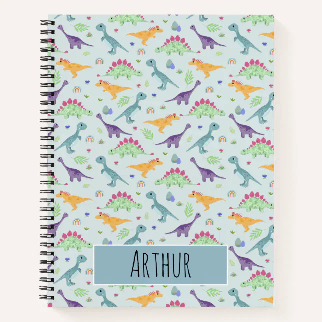 Boys Trendy Cute Blue T-Rex Dinosaur Pattern Notebook | Zazzle