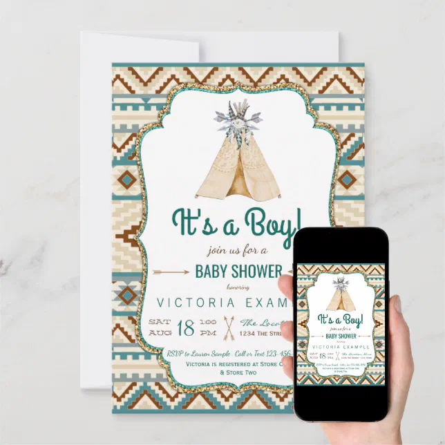 Boys Tribal Teepee Aztec Baby Shower Invitation | Zazzle