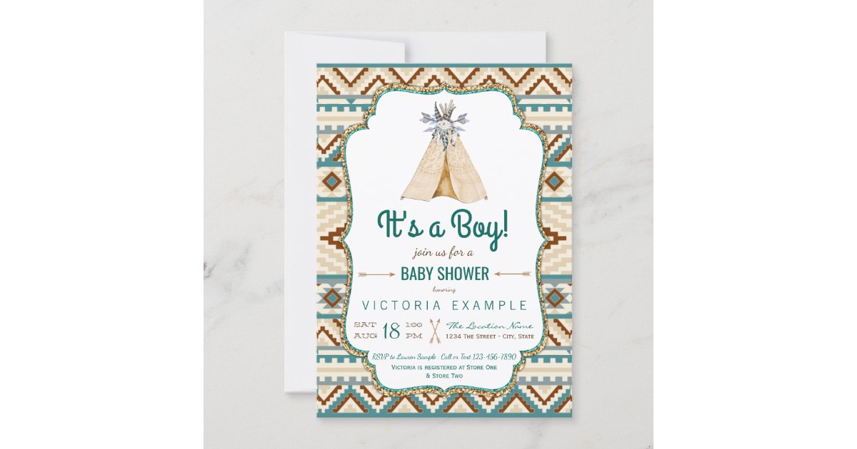 Boys Tribal Teepee Aztec Baby Shower Invitation | Zazzle