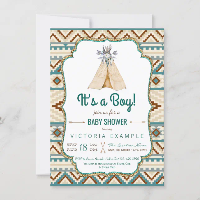 Boys Tribal Teepee Aztec Baby Shower Invitation | Zazzle