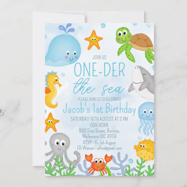 Boys Under the Sea One-der The Sea First Birthday Invitation | Zazzle