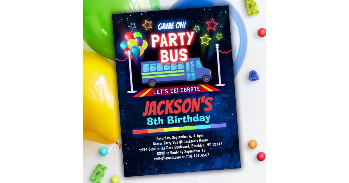 Boys Video Game Party Bus Invitation | Zazzle