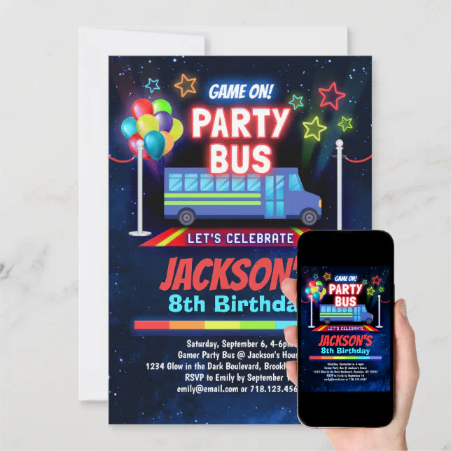 Boys Video Game Party Bus Invitation | Zazzle