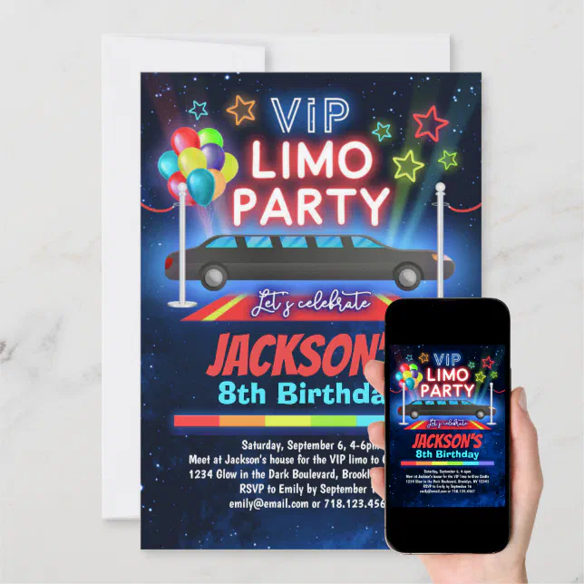 Boys VIP Limo Birthday Party Invitation | Zazzle