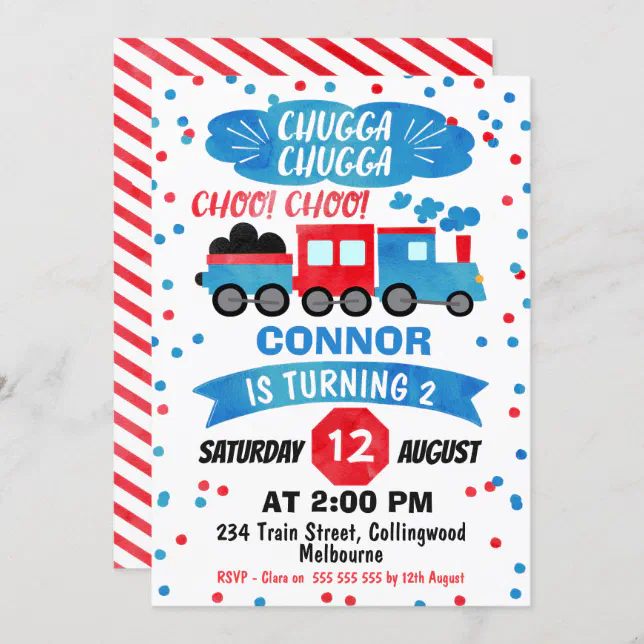 Boys Watercolor Train Birthday Invitation | Zazzle