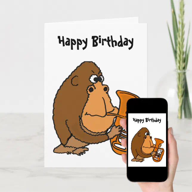 BR- Gorilla Playing Tuba Birthday Card | Zazzle