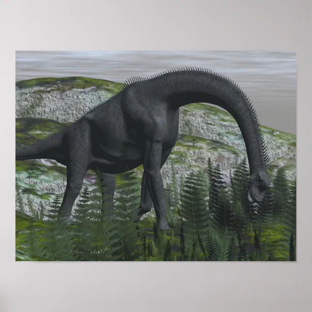 Brachiosaurus dinosaur eating fern - 3D render Poster | Zazzle